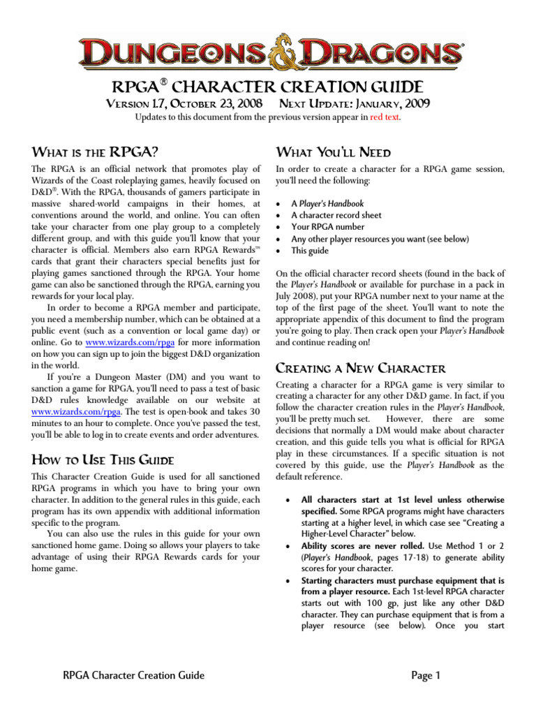 RPGA Character Creation Guide v.1.7 | PDF | Dungeons & Dragons ...