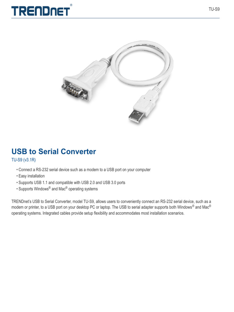 En Datasheet TU-S9 (v3.1R) | PDF | Usb | Laptop