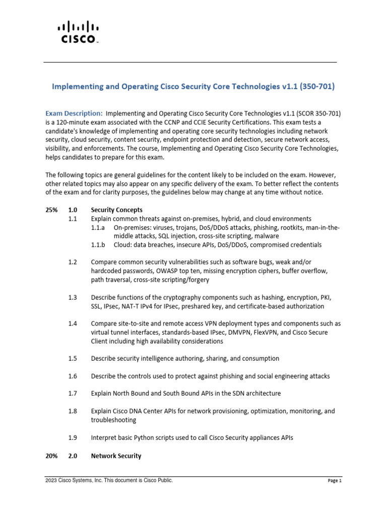 350 701 SCOR v1.1 | PDF | Cloud Computing | Security