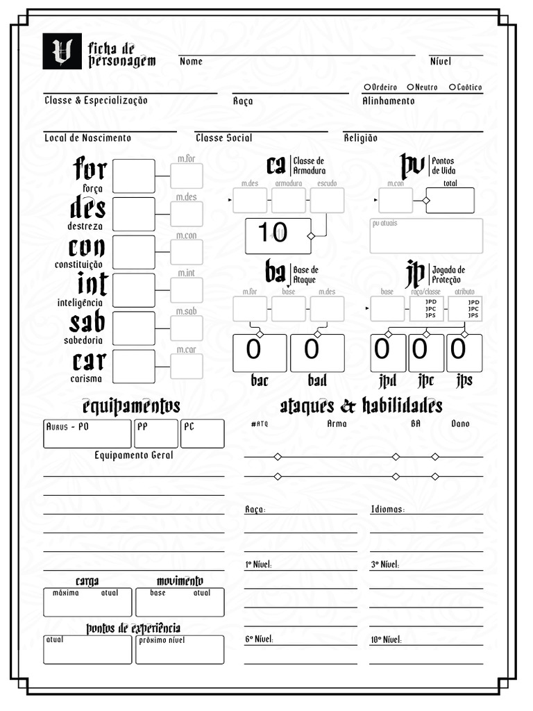 OD2 Heróis de Valansia Ficha Editavel | PDF