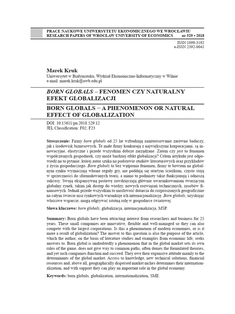 Born Globals Fenomen Czy Naturalny Efekt Globaliza | PDF