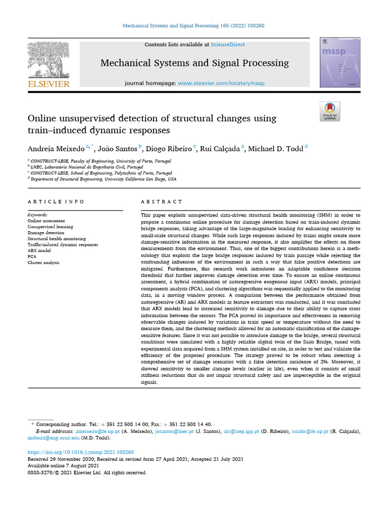 Online Unsupervised Detection of Structural Changes Using Train-Induced Dynamic Responses | PDF ...