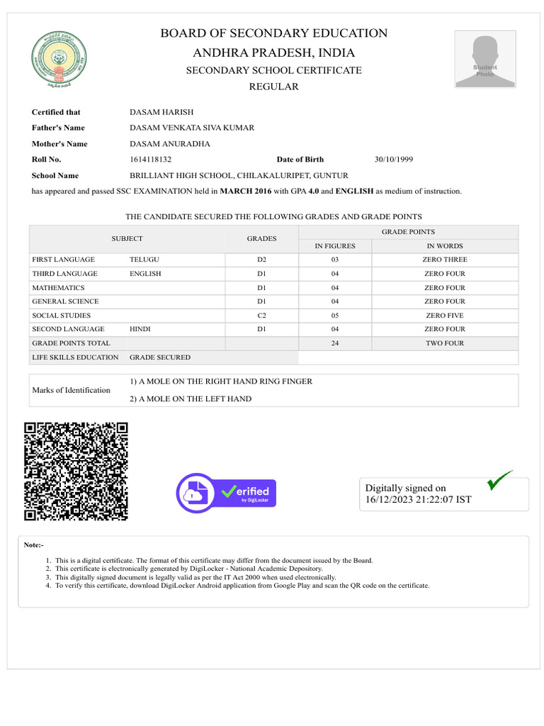 Class X Marksheet Pdf