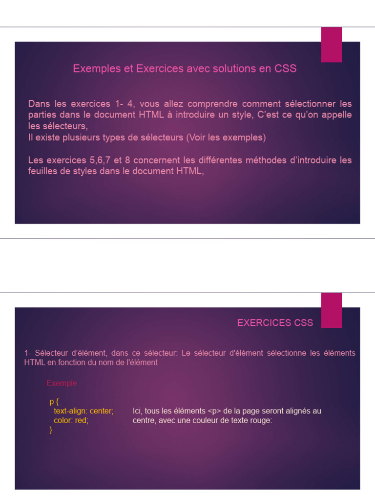 Exercices Pratiques en CSS | PDF | Html | Élément HTML