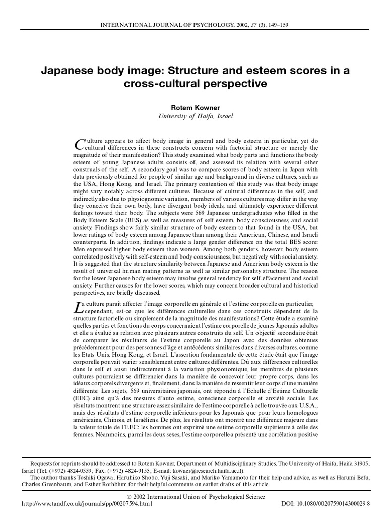 Japanese Body Image and Esteem Study | PDF | Self Esteem | Physical ...