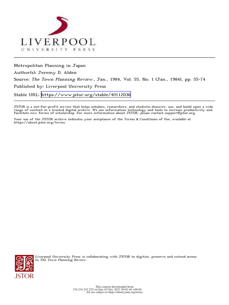 Alden MetropolitanPlanningJapan 1984 | PDF | Tokyo | Japan