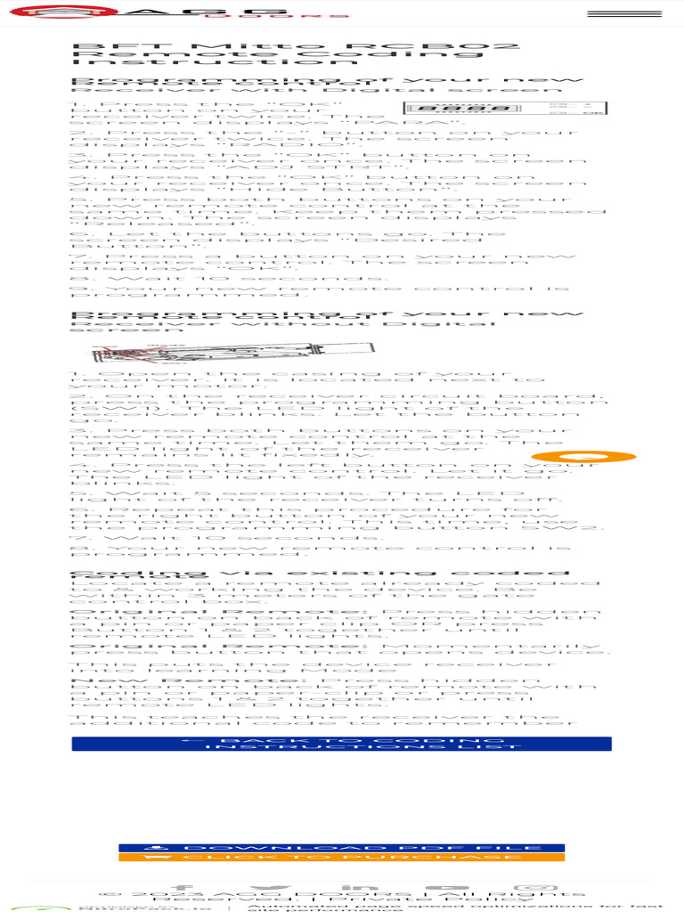 BFT Mitto RCB02 Remote Coding Instruction - AGG Doors | PDF