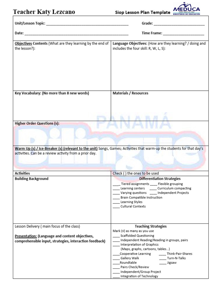 Siop Model | PDF | Educational Assessment | Lesson Plan