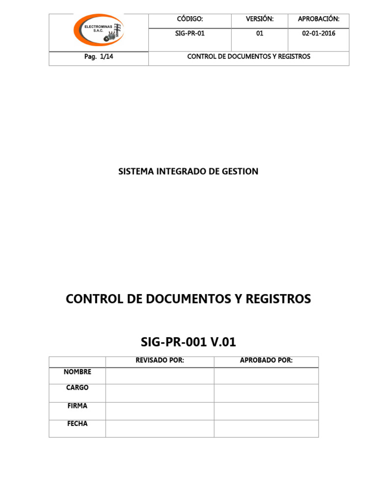 SIG-PR-001 Control de Documentos y Registros | PDF