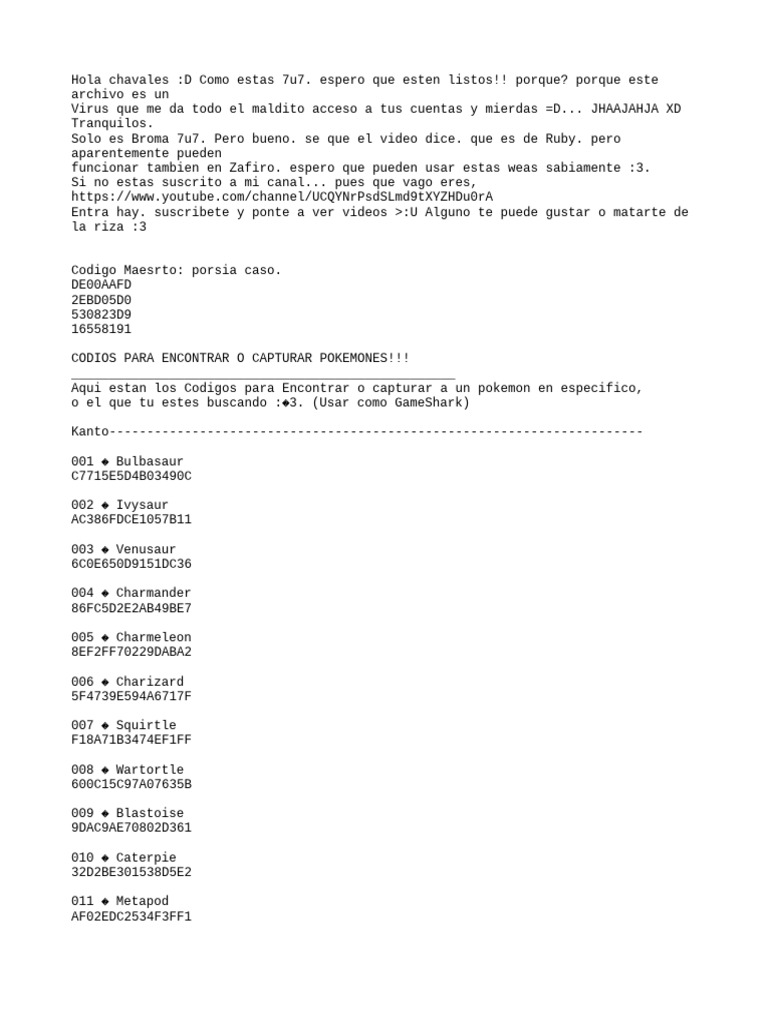 Cheats Trucos y Gameshark Pokemon RUBY & Zafiro | PDF | Juegos de Nintendo | Juegos japoneses