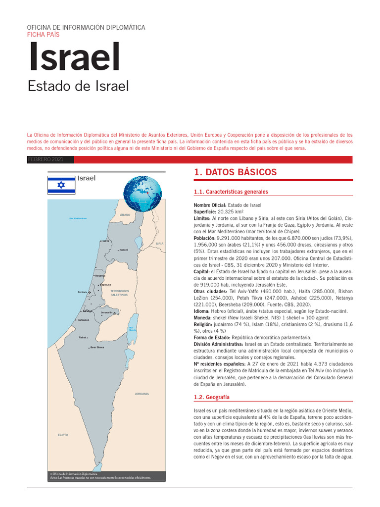 Israel - Ficha Pais | PDF | Israel | Política mundial
