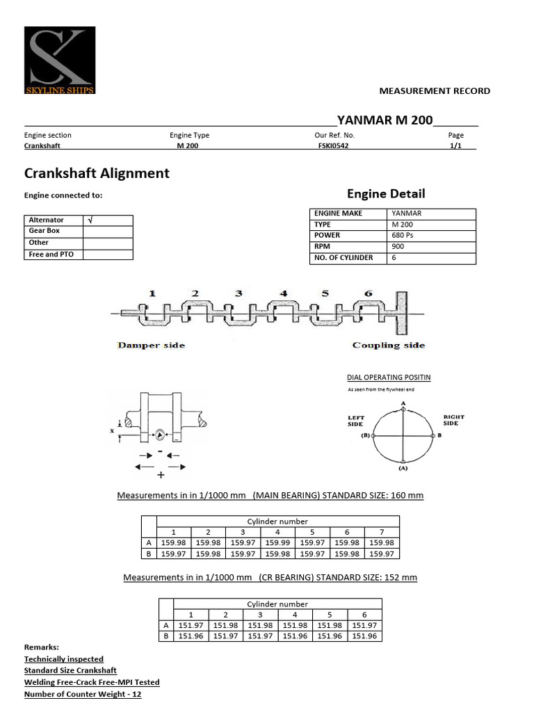 Crankshaft Measurement Fski0542 Yanmar M 200 | PDF | Engines | Propulsion