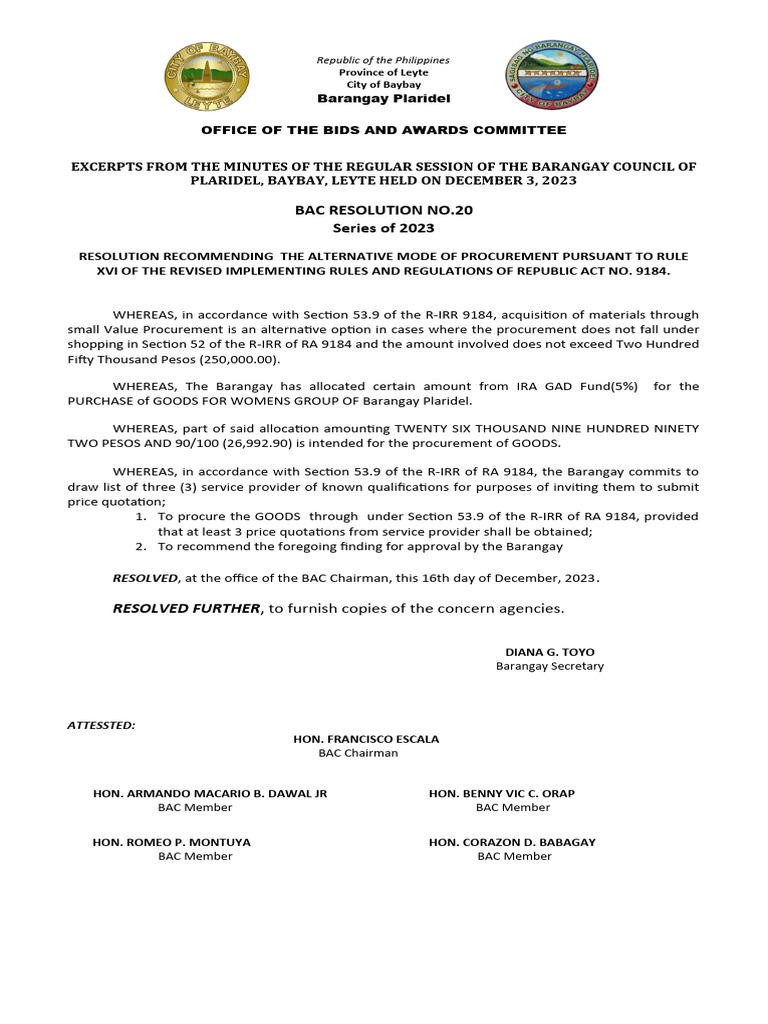 Bac Resolution | PDF | Procurement | Business