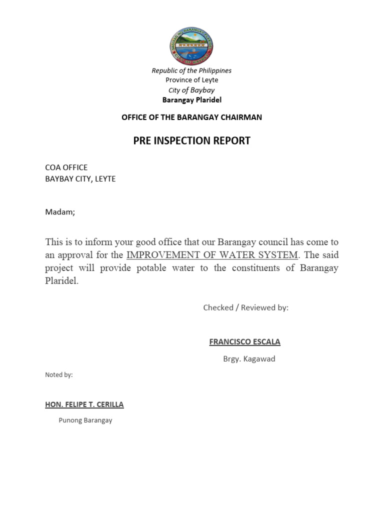 Pre Inspection Report | PDF