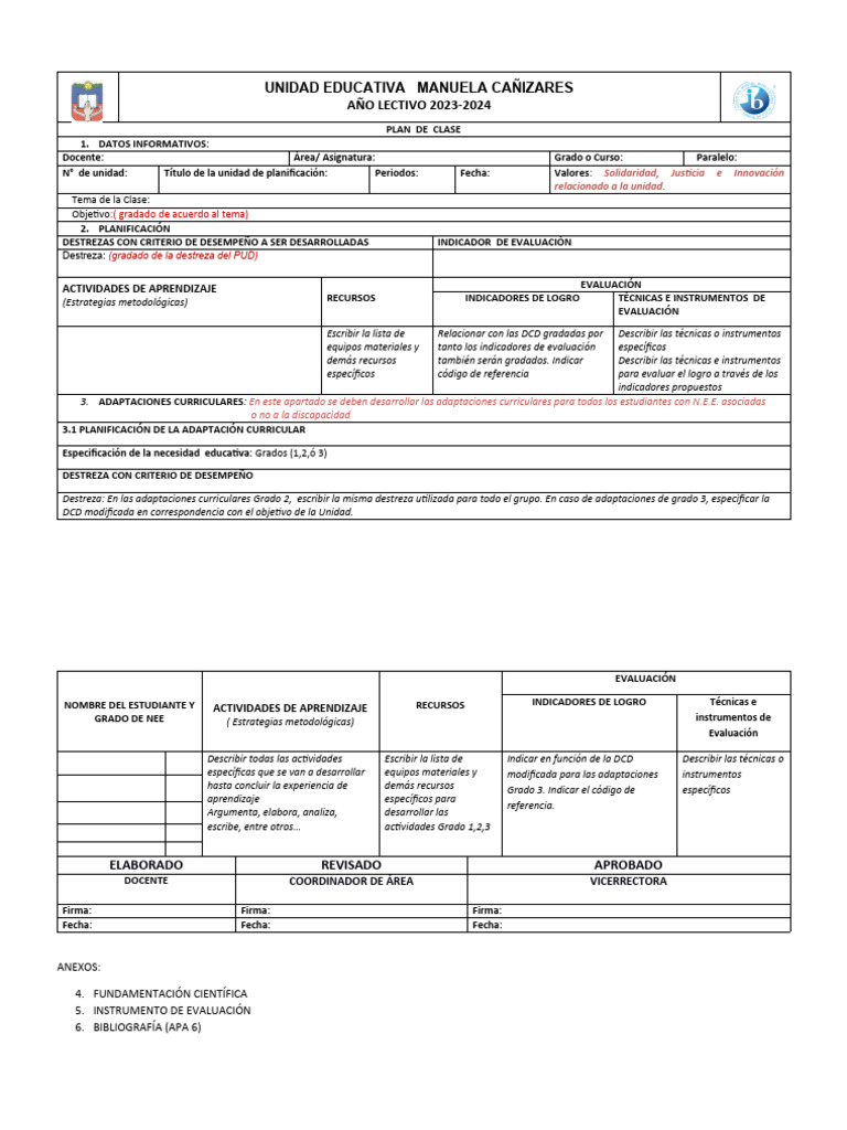 Formato Plan de Clase 2020 - 2021 | PDF | Evaluación | Aprendizaje