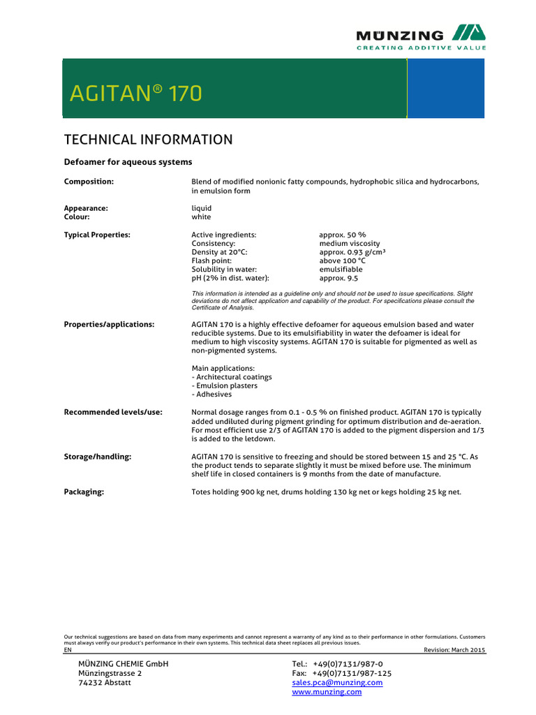 TD AGITAN 170 EN Ee22a56aab | PDF | Emulsion | Chemistry