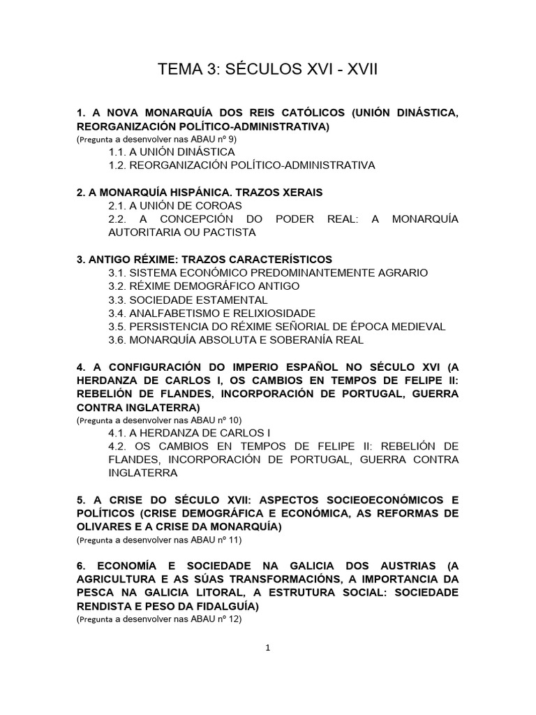 Esquemas. TEMA 3 Séculos XVI - XVII | PDF