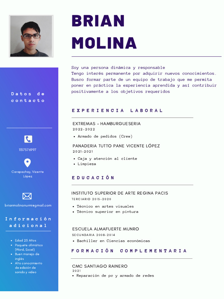 Brian Molina: Experiencia Laboral | PDF