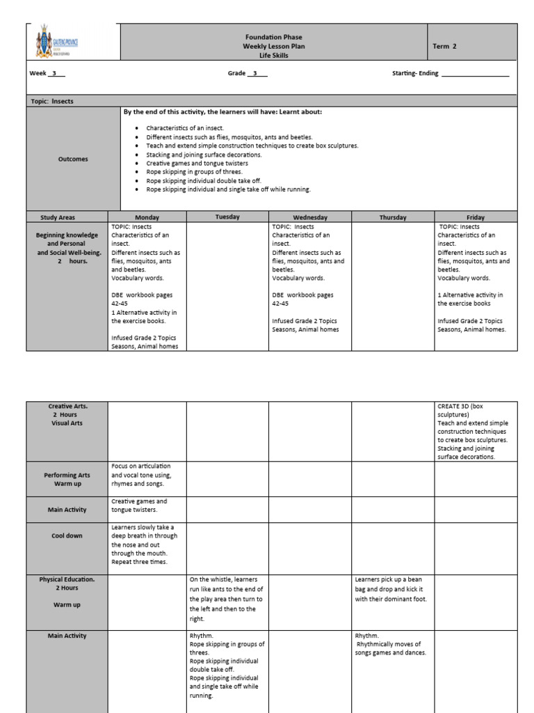 Life Skills Lesson Plans Grade 3 Week 3 1 | PDF | Cognition | Learning