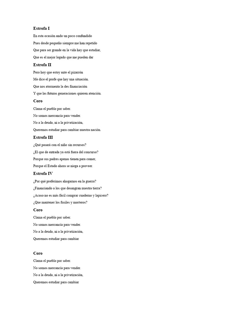El Legado, Una Canción para La Educación (Con Estrofas y Coro) (Letras ...
