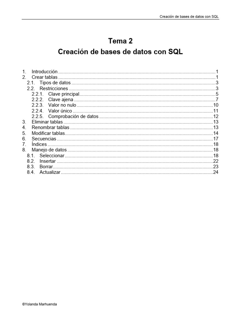 Tema2 CreacionBD | PDF | SQL | Gestión de datos