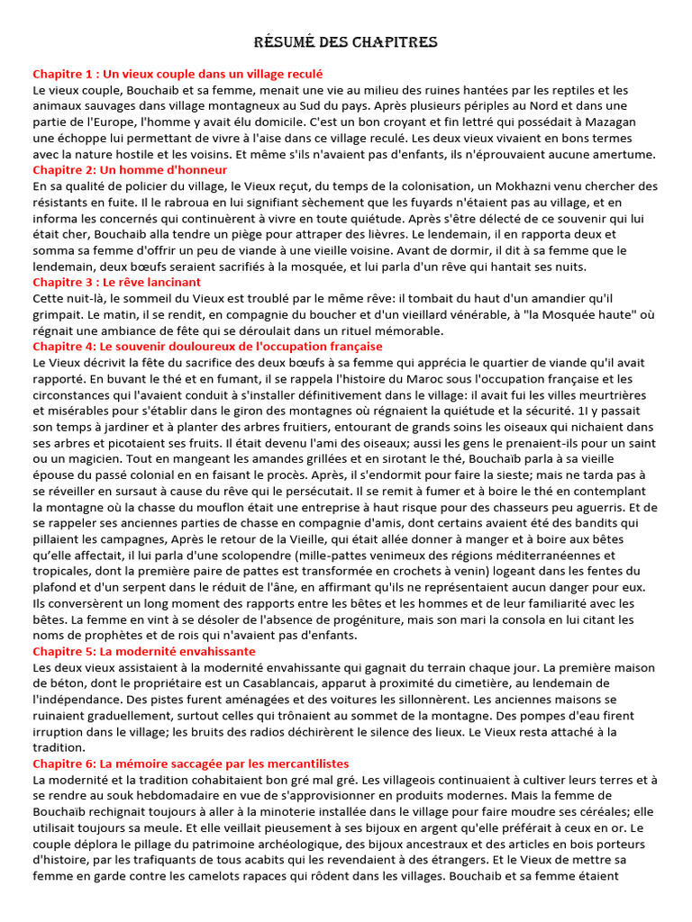 Résumé des chapitres de Bouchaib | PDF | Rêve