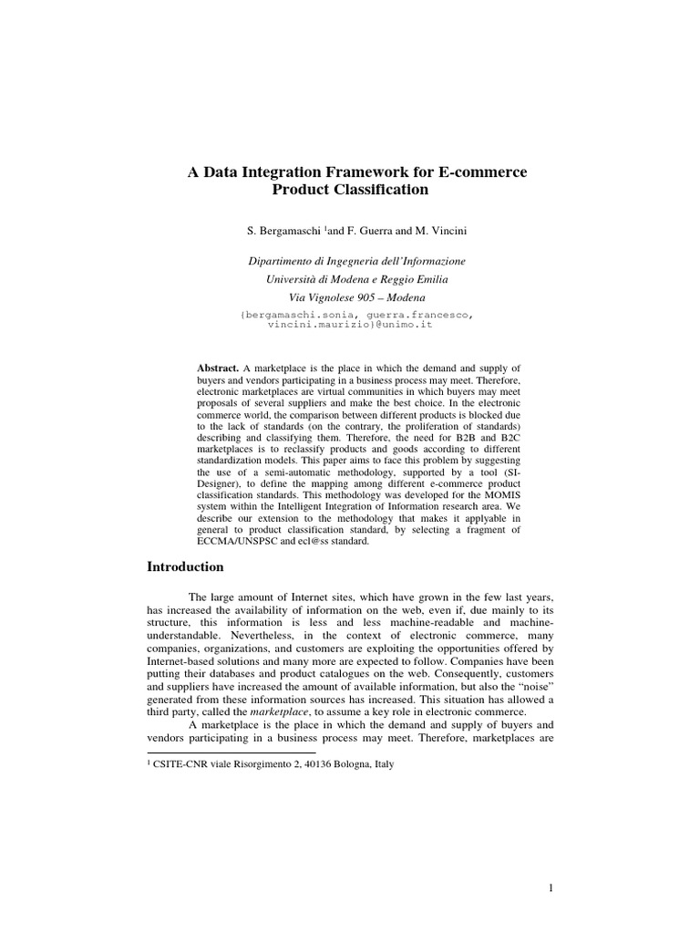 A Data Integration Framework For E-Commerce Product Classification | PDF | Xml | Resource ...