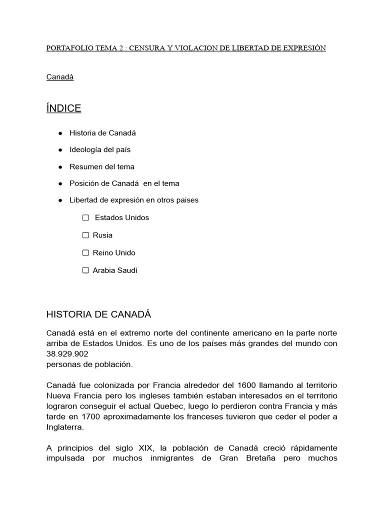 PORTAFOLIO TEMA 2 - Documentos de Google | PDF | Libertad de expresión | Canadá