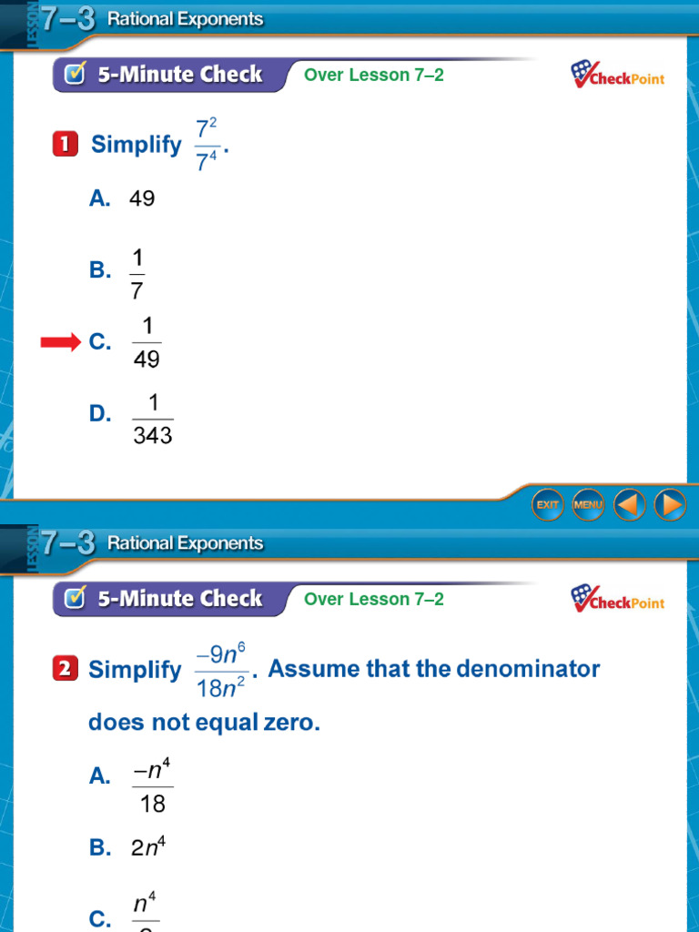 PowerPoint 7.3 Rational Exponents | PDF | Exponentiation | Equations