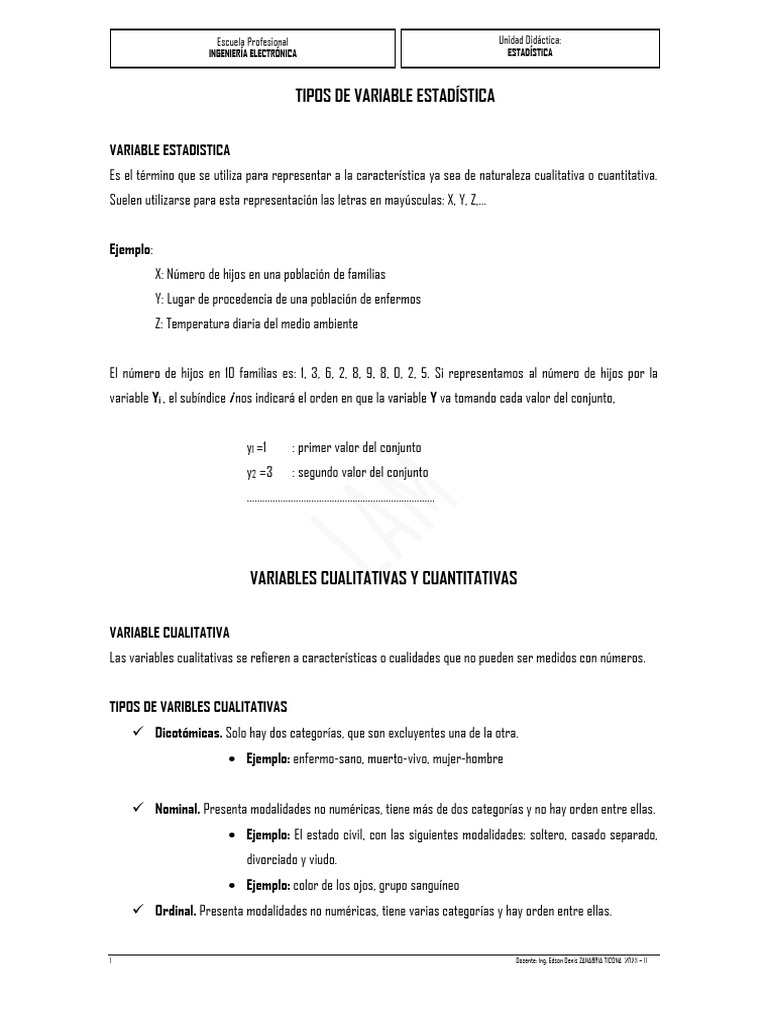Tipos de Variable Estadística | PDF | Nivel de medida | Estadísticas