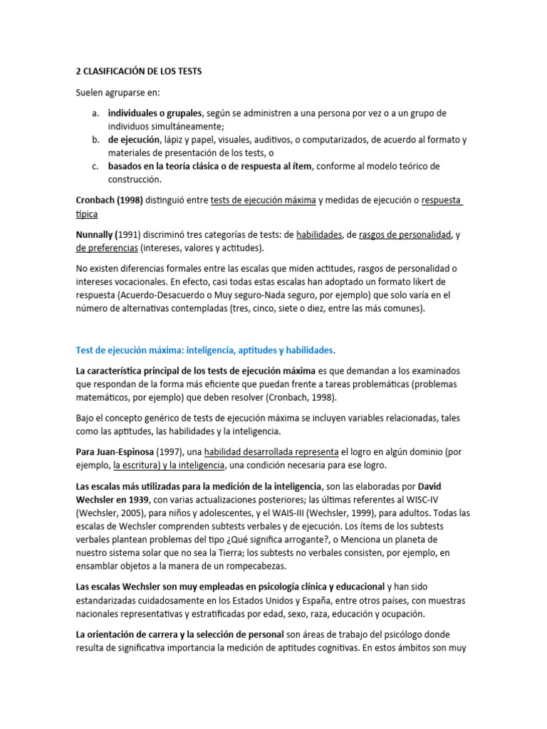 2 Clasificación de Los Tests | PDF | Autoeficacia | Inteligencia