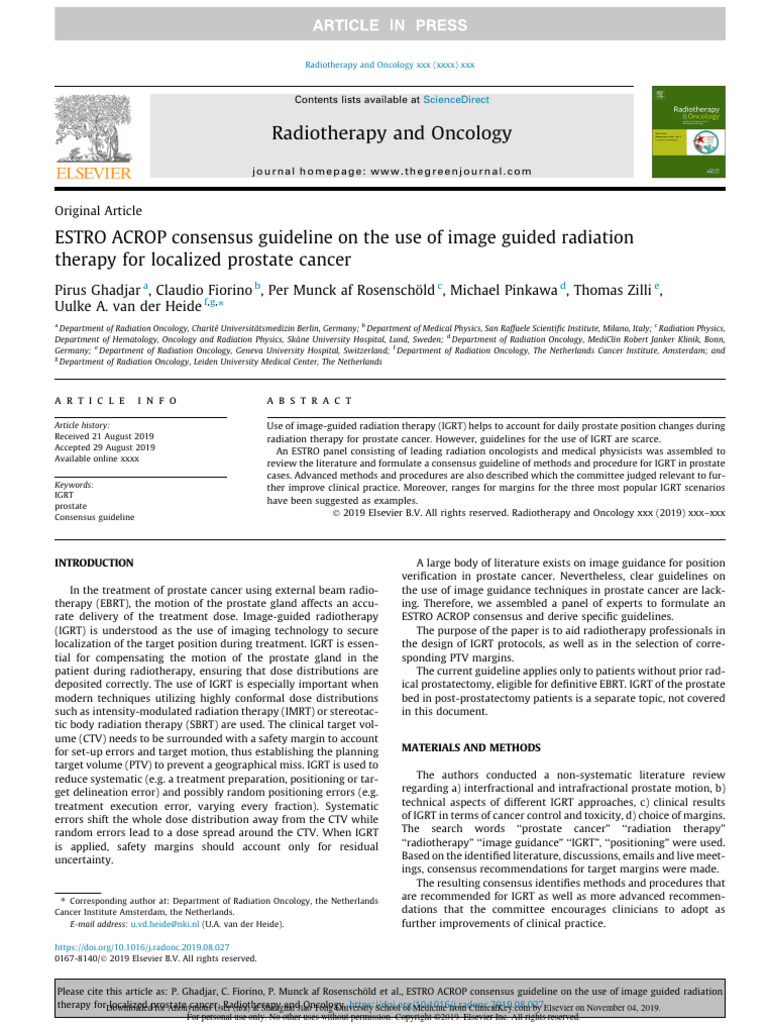 2019 Estro Acrop共识指南：影像学指导局限性前列腺癌的放射治疗 | PDF | Radiation Therapy | Prostate Cancer