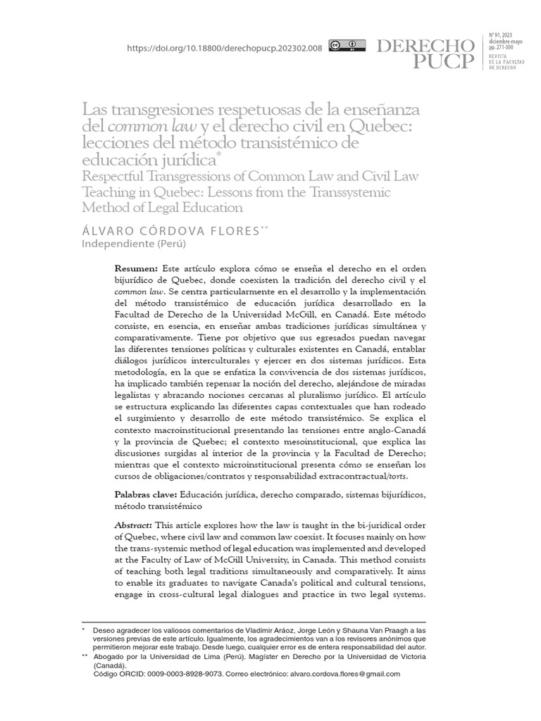 Las Transgresiones Respetuosas de La Enseñanza Del Common Law y El ...