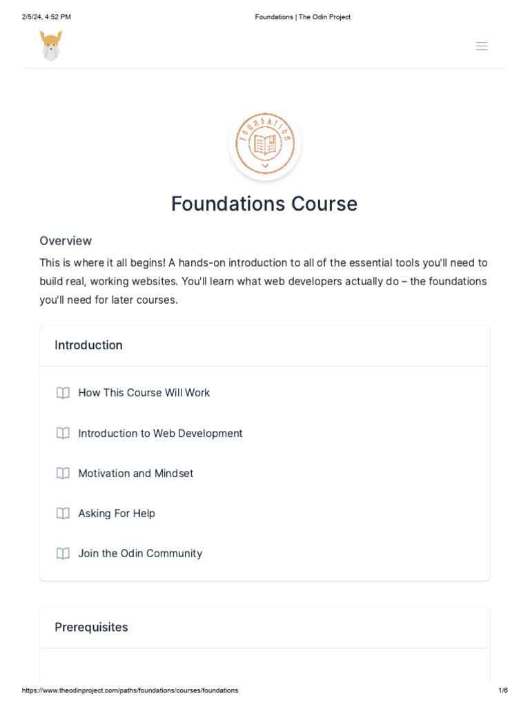Foundations - The Odin Project | PDF | World Wide Web | Internet & Web