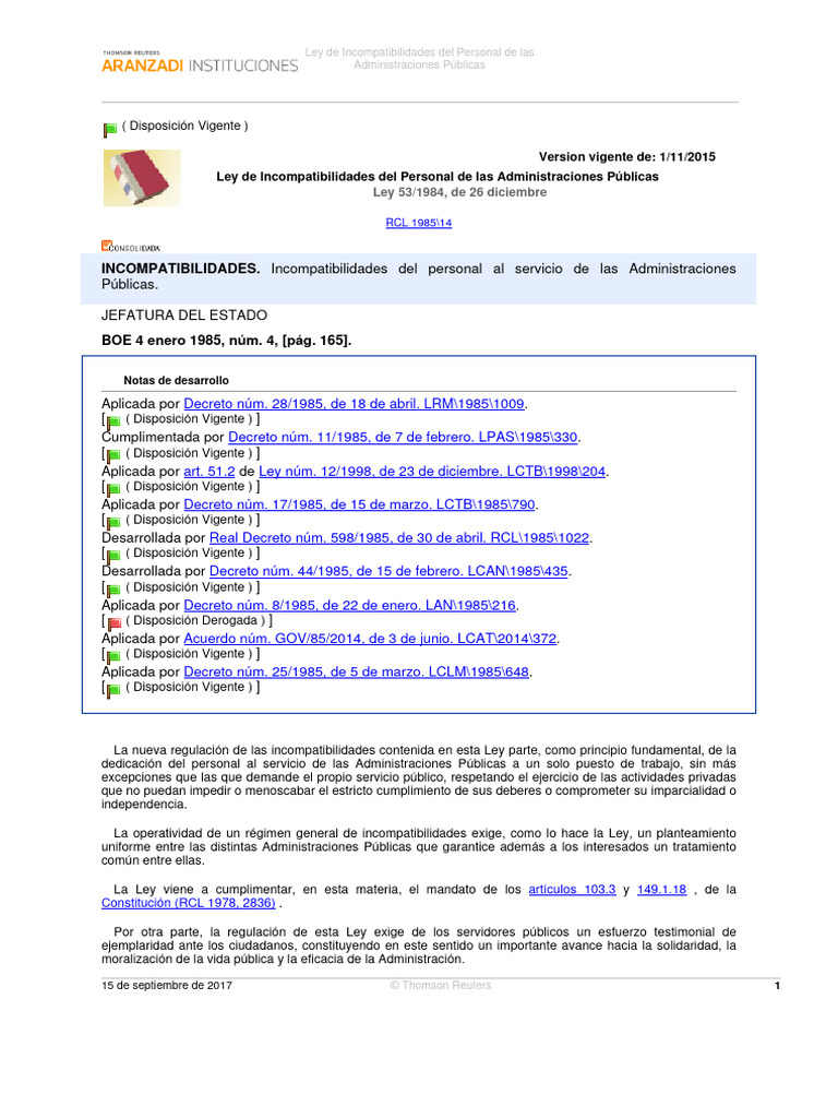 Leg - Ley Num. 53-1984, de 26 diciembre-INCOMPATIBILIDADES | PDF ...
