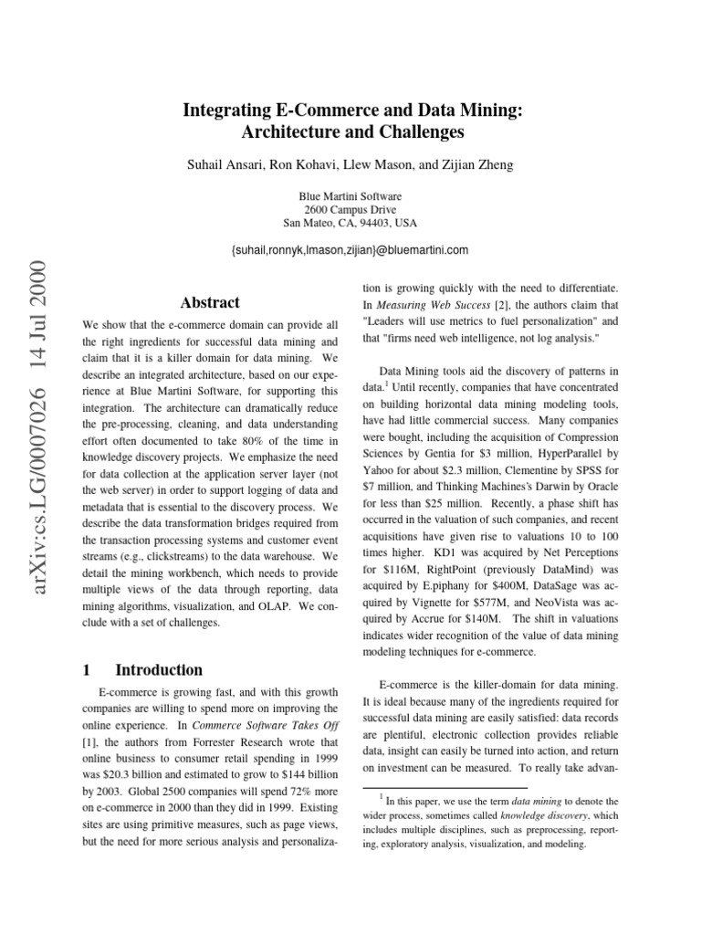 Integrating E Commerce And Data Mining Pdf Cookie Data Warehouse
