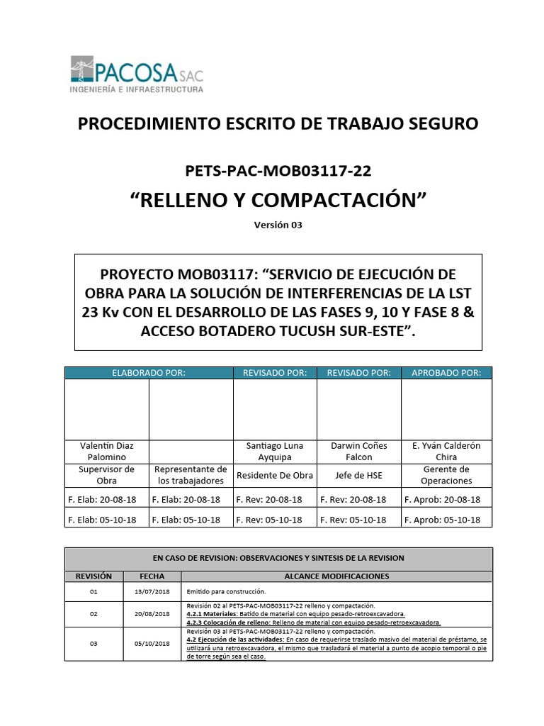 PETS-PAC-MOB03117-22 RELLENO Y COMPACTACIÓN Rev. 03 | PDF | Residuos | Agua