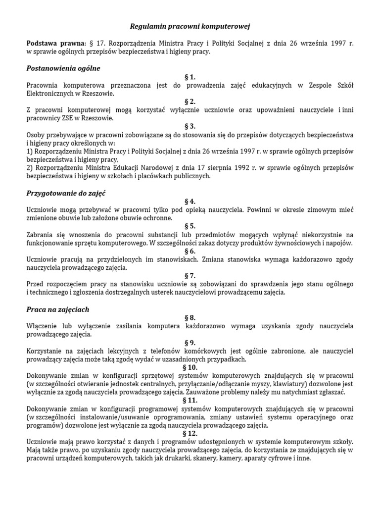 Regulamin Pracowni Komput 18 19 - 1 | PDF