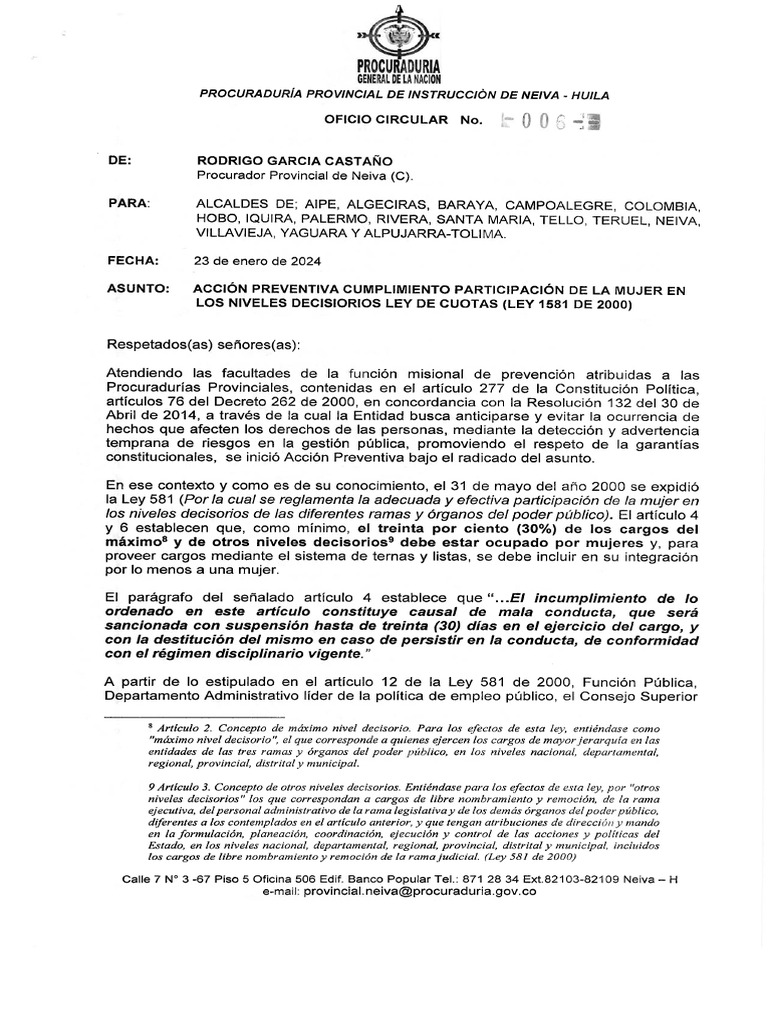 Oficio Circular 006 de 2024 | PDF