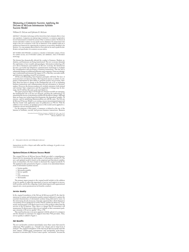 Measuring E Commerce Success Applying Pdf E Commerce Supply Chain