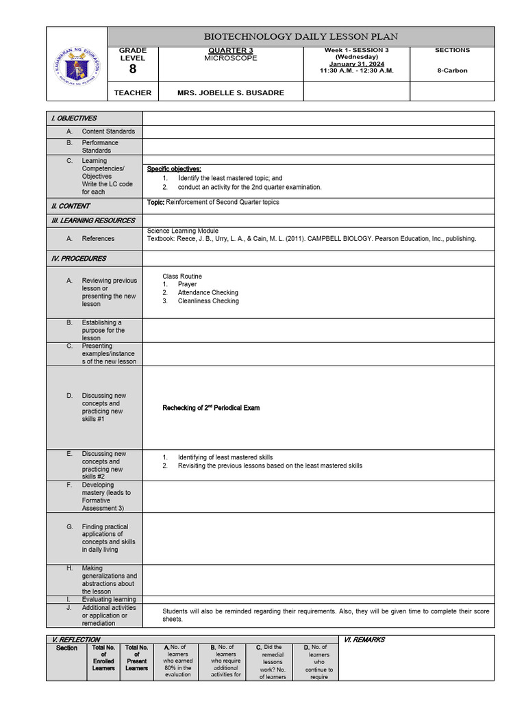 Biotech - Gr-7-DLP-2nd-Qtr-WEEK-1-DAY-3 | PDF | Learning | Lesson Plan