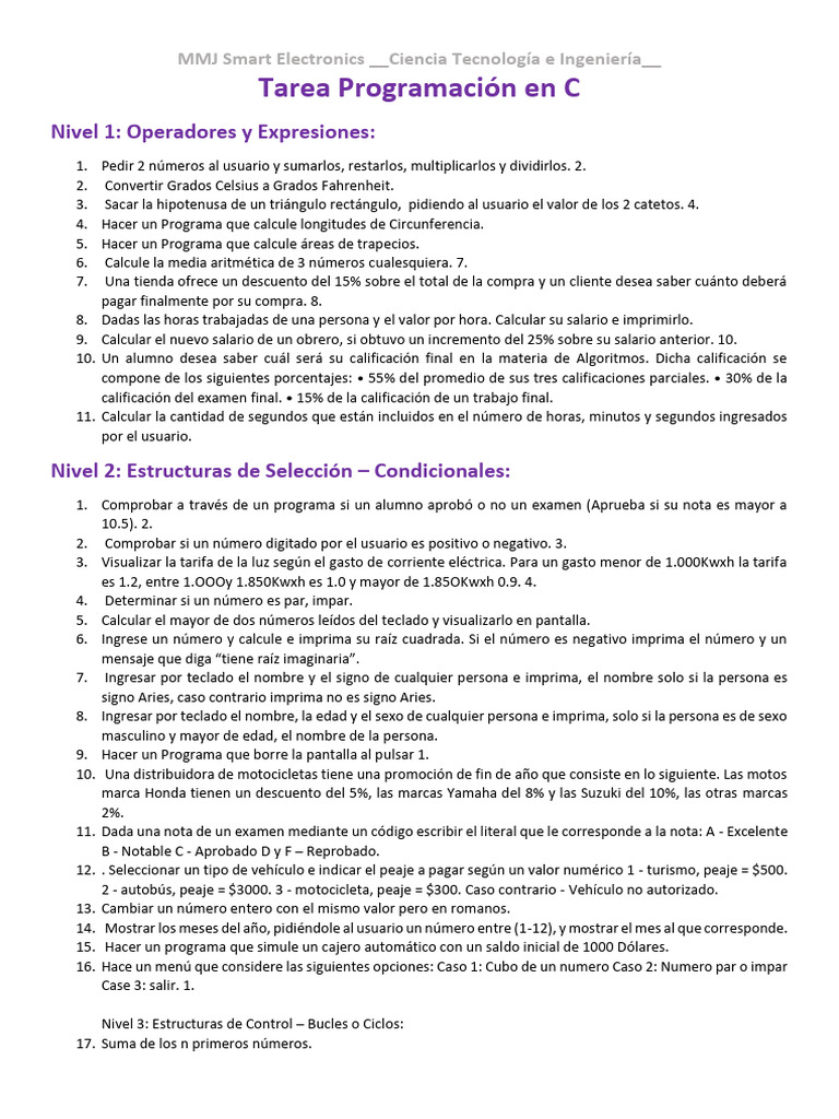 Tarea Programación ANSI C | PDF | Puntero (Programación de computadora) | Celsius
