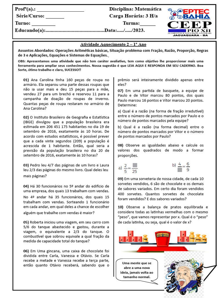 Ativ Aquec 2 (1º Ano) | PDF | Chocolate