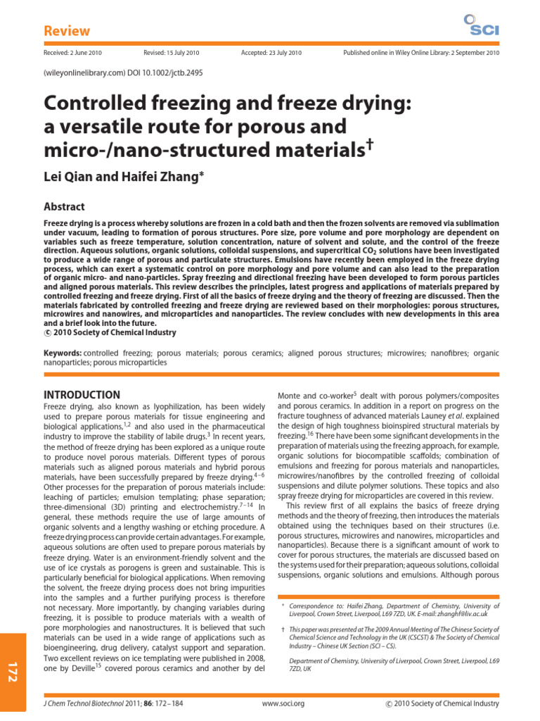 6-The Freeze Drying Method - J Chem Technol Biotechnol - 2010 | PDF | Tissue Engineering ...