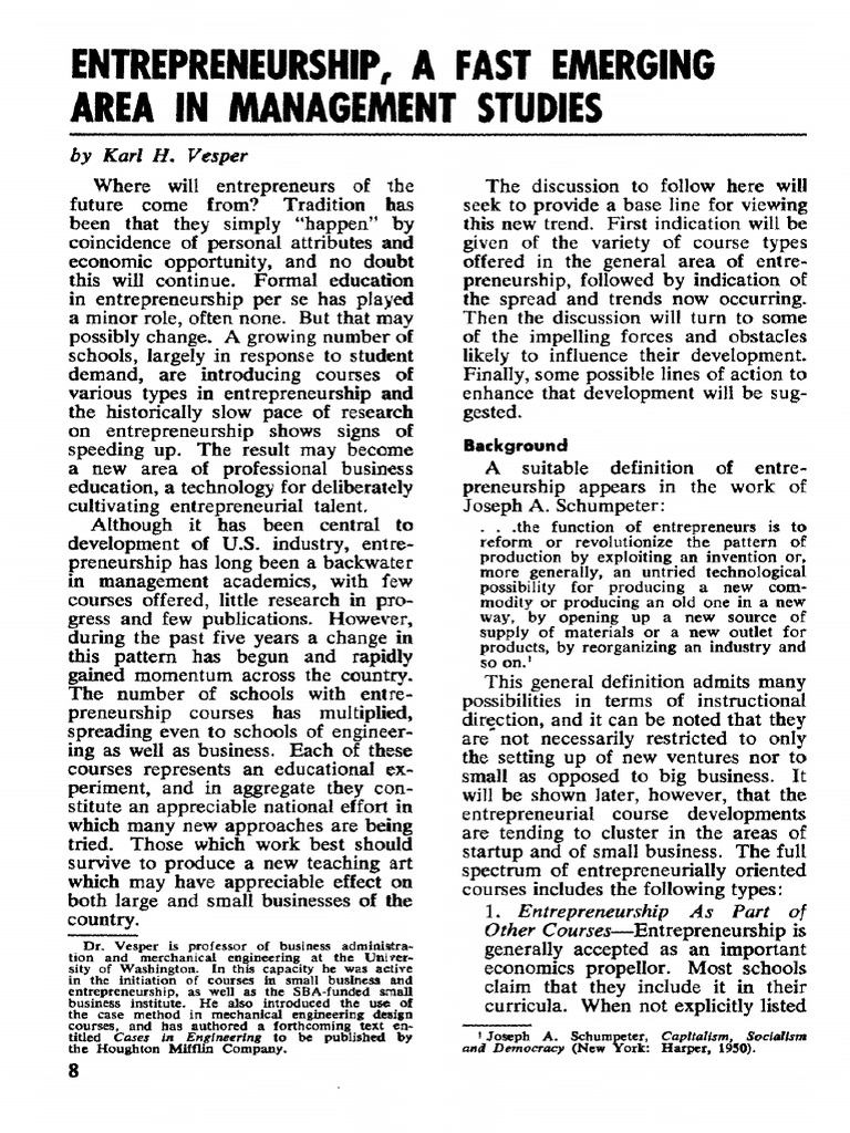 Articulo Karl Vesper | PDF | Entrepreneurship | Business