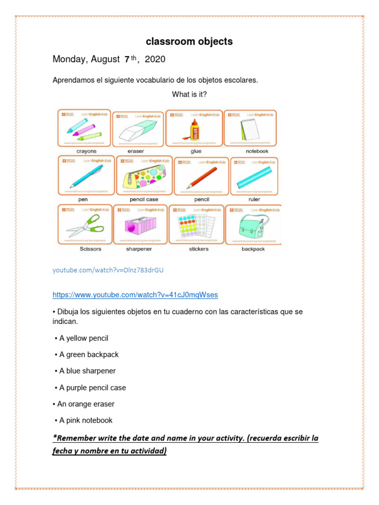 Classroom Objects | PDF