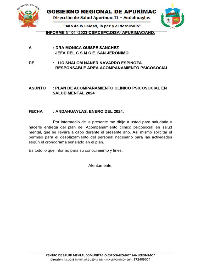 Plan de Acp-2024 Final | PDF | Salud mental | Trastorno mental