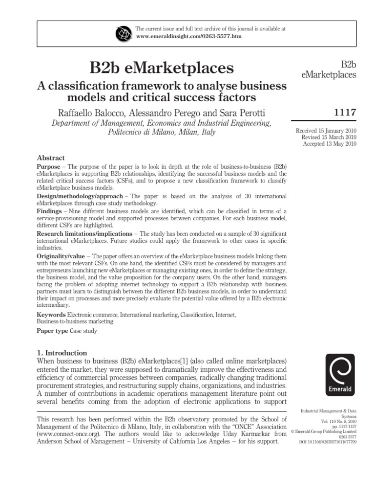 B2B eMarketplaces: Models & Success Factors | PDF | Case Study | Supply ...