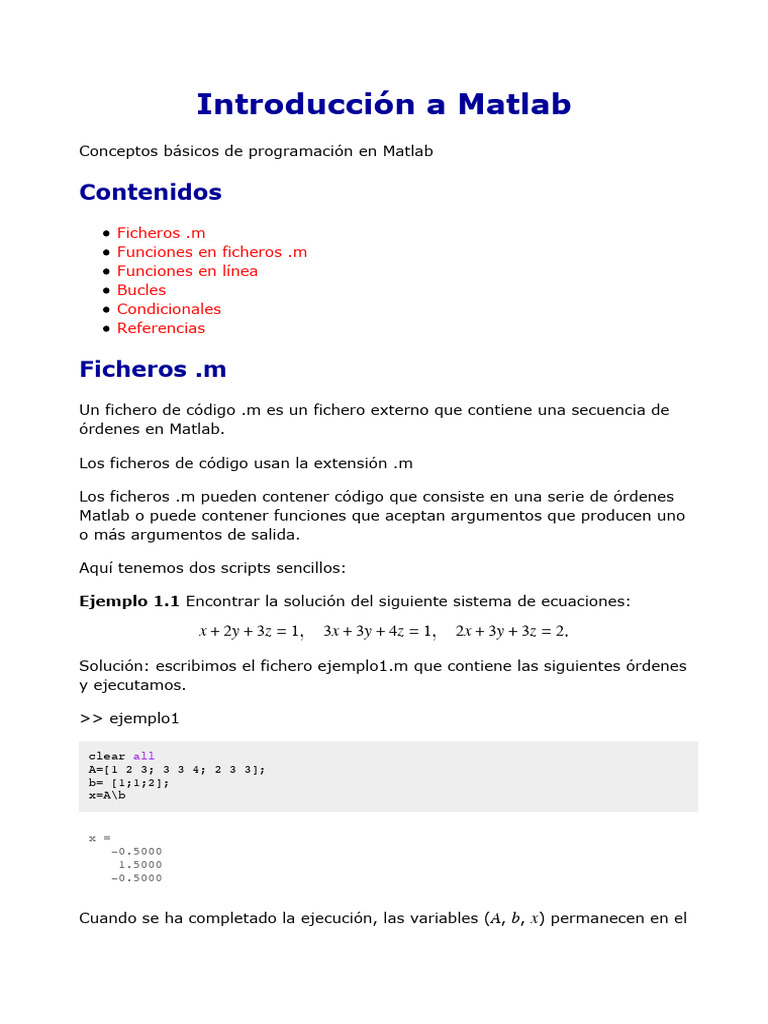 Introducción a Programación en Matlab | PDF | Análisis numérico ...