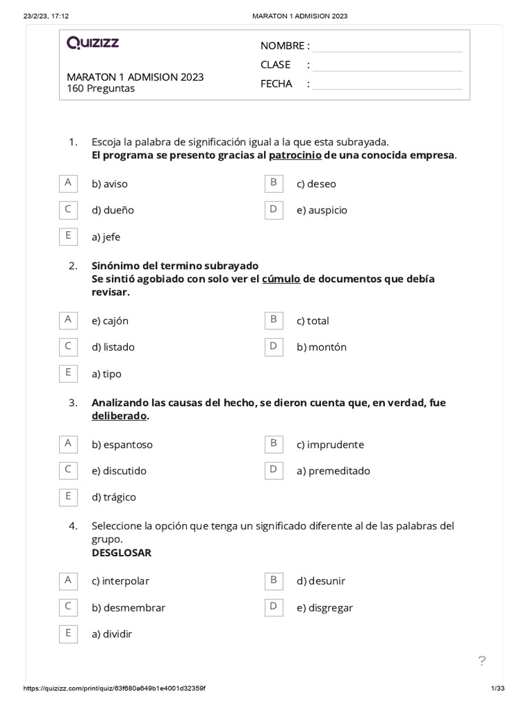 MARATON 1 ADMISION 2023 | PDF